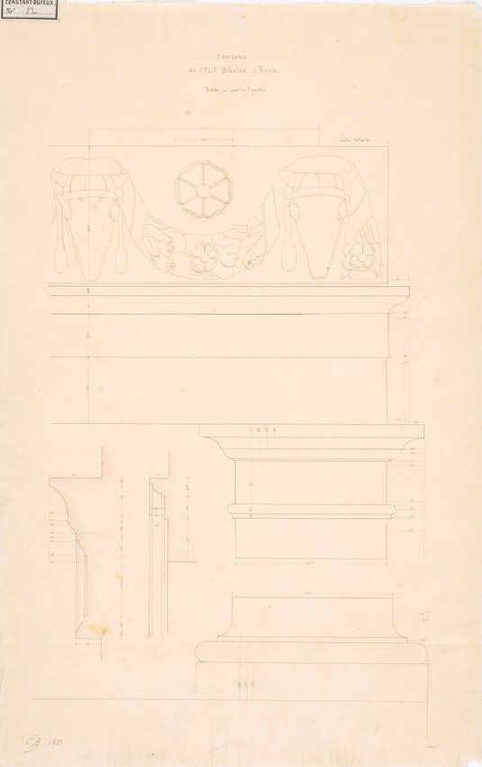 Rome, tombeau de C. P. Bibulus, détails de frise décorative et de ...