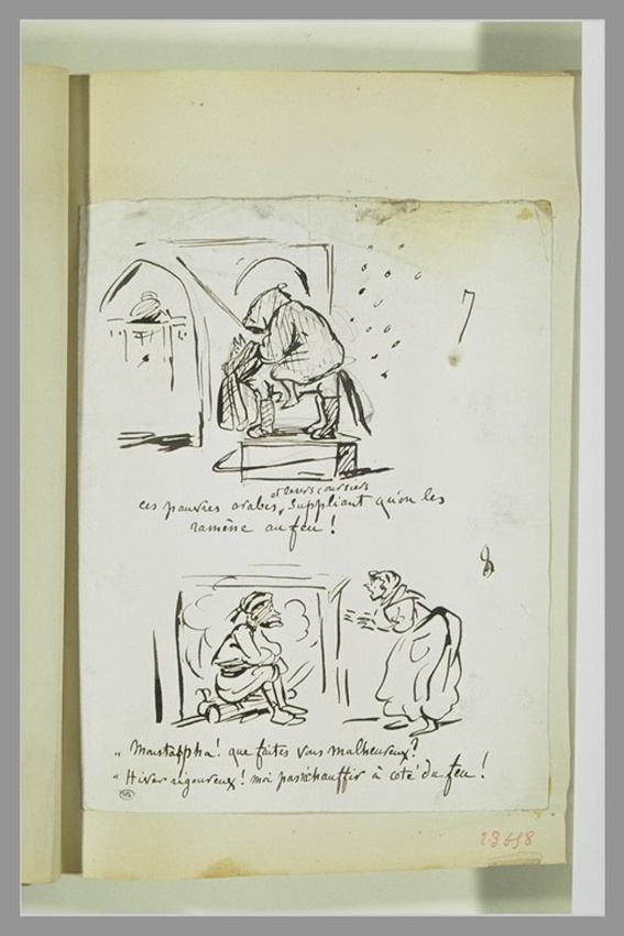 Caricatures : cavalier sur un socle ; arabe dans une cheminée - Cham ...
