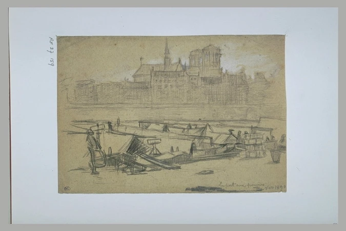 Le port aux pommes, sur les quais, devant Notre-Dame - Adolphe Gumery ...