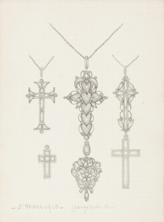 Cinq modèles de croix pendentif et un modèle de pendentif, maillon ...