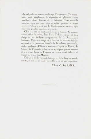 Chirico - Albert C. Barnes | Musée de l'Orangerie