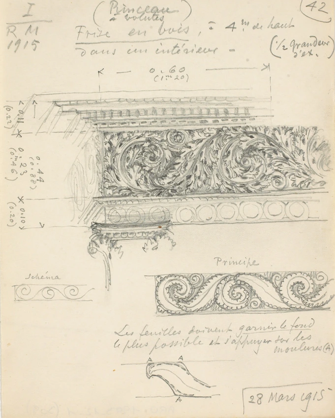 Rinceau à volutes pour une frise en bois dans un intérieur - Eugène ...