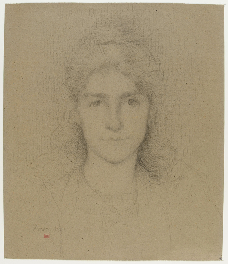Portrait de femme, en buste, de face, cheveux mi-long - Edmond Aman ...