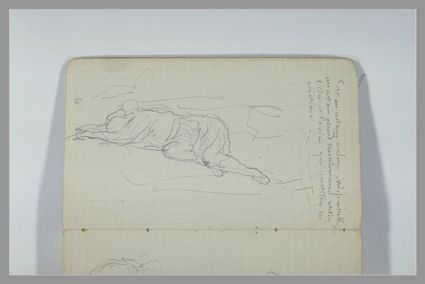 Un personnage allongé à terre ; note manuscrite - Henri Chapu | Musée d ...