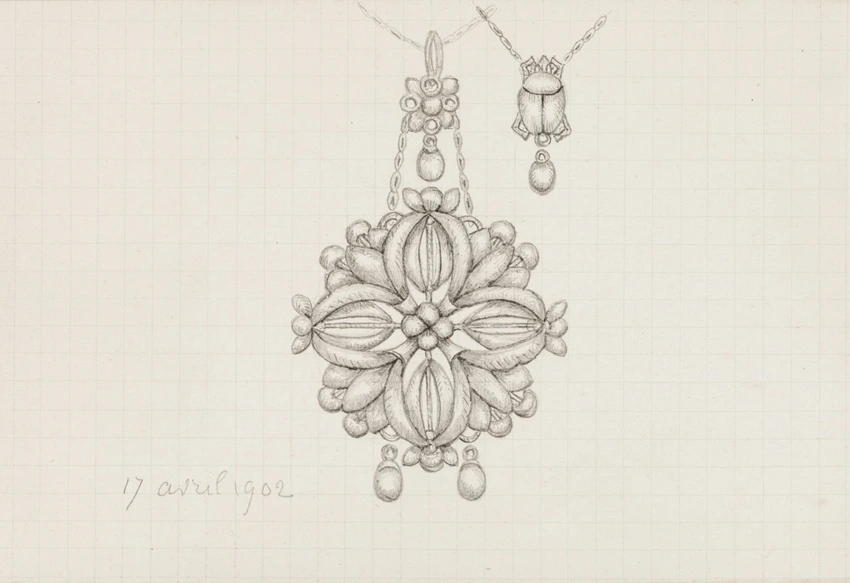 Pendentif quadrilobe à motif végétal et floral, pendeloques, chaîne ...