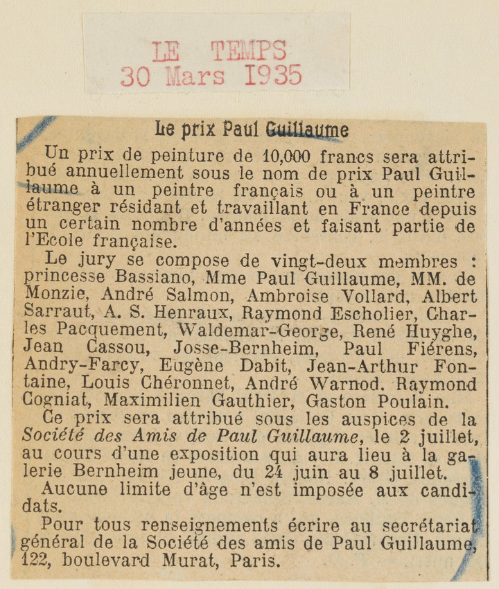 Le prix Paul Guillaume - Anonyme | Musée de l'Orangerie