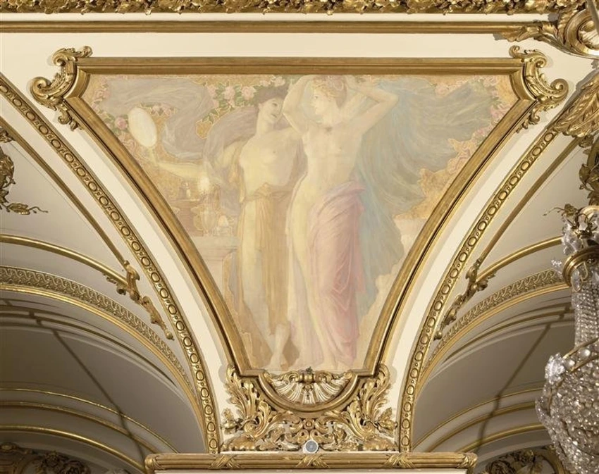 Décor peint de la salle des fêtes de l'ancien hôtel Terminus, quatre ...
