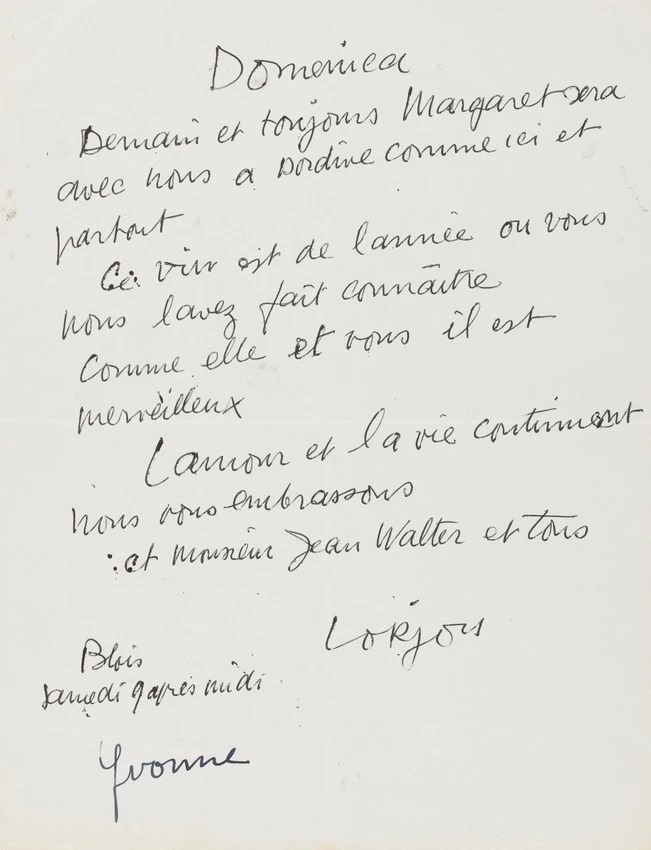 Correspondance manuscrite : Bernard Lorjou, Yvonne Mottet à Domenica ...