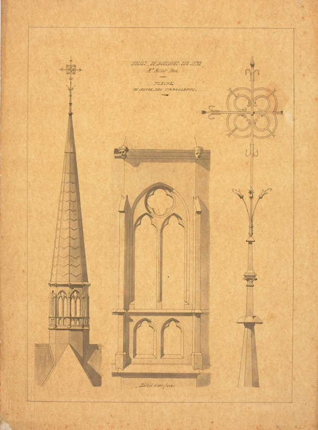 Eglise de Boulogne-sur-Seine, Mr Millet architecte. Flèche au centre la ...