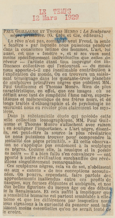 Paul Guillaume et Thomas Munro : La Sculpture nègre primitive - Anonyme ...