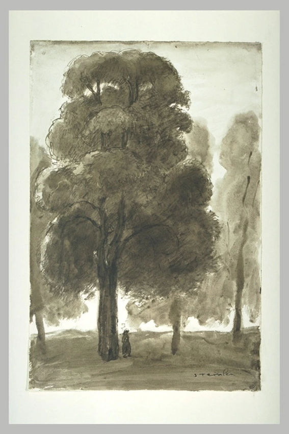 Paysage : gros arbre sous lequel se tient un personnage - Théophile Alexandre Steinlen | Musée d ...