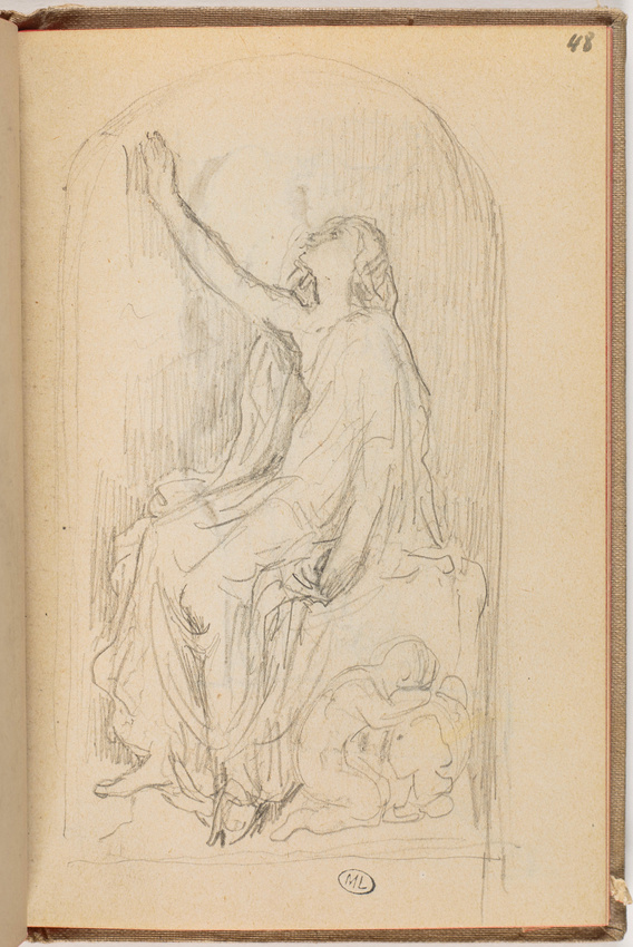 Croquis de figure assise, le bras droit levé - Henri Chapu | Musée d'Orsay