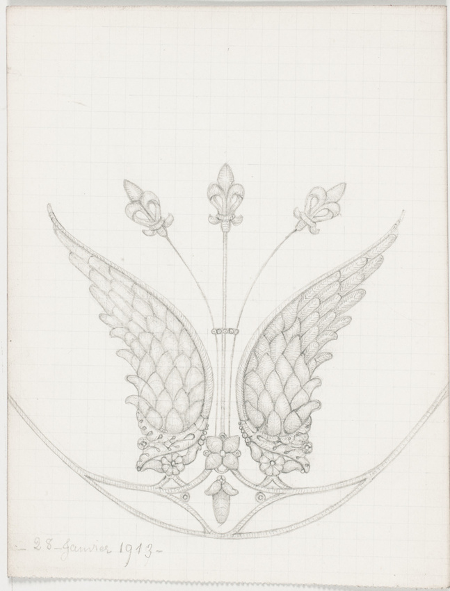 Parure aux ailes déployées et trois fleurs de lys en aigrette ...