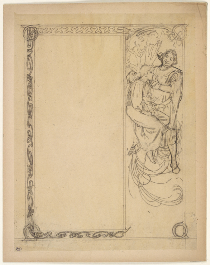 Homme et jeune bergère en costume médiéval, dans un paysage - Alphonse ...