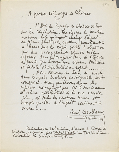 A propos de Giorgio de Chirico - Paul Guillaume | Musée de l'Orangerie