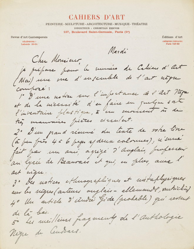 Correspondance manuscrite : Christian Zervos à Paul Guillaume ...