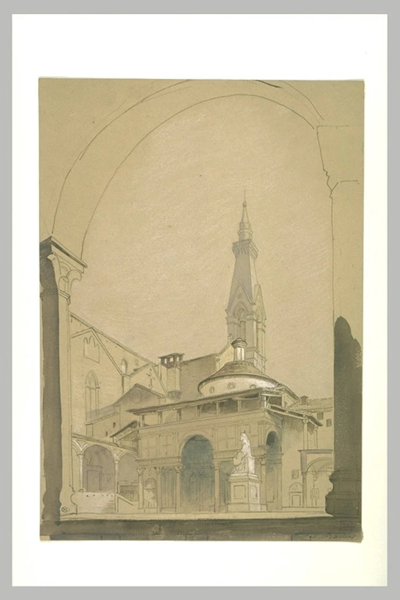 Façade de la chapelle des Pazzi, à Florence, et vue de Santa Croce ...
