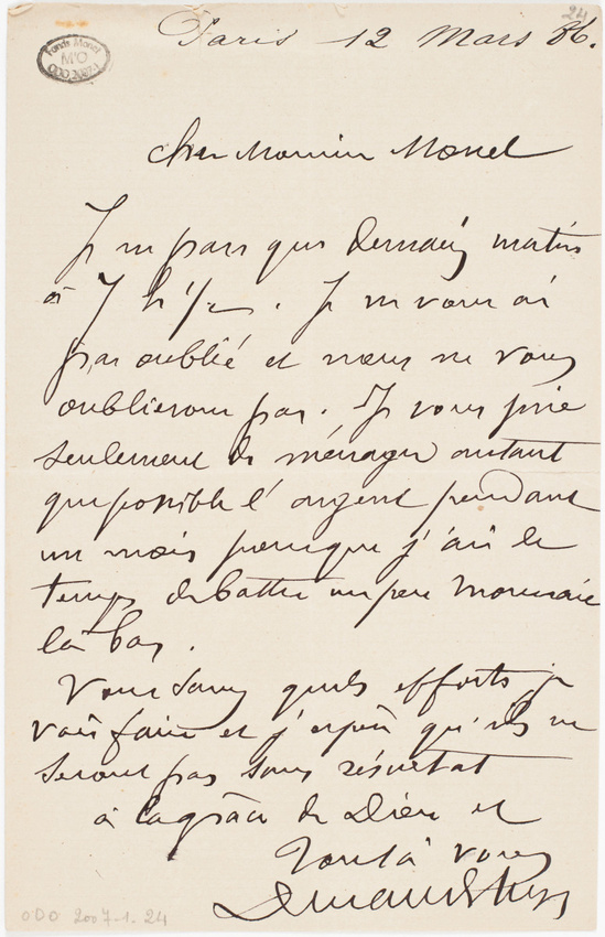 Lettre autographe signée de Paul Durand-Ruel à Claude Monet - Paul ...
