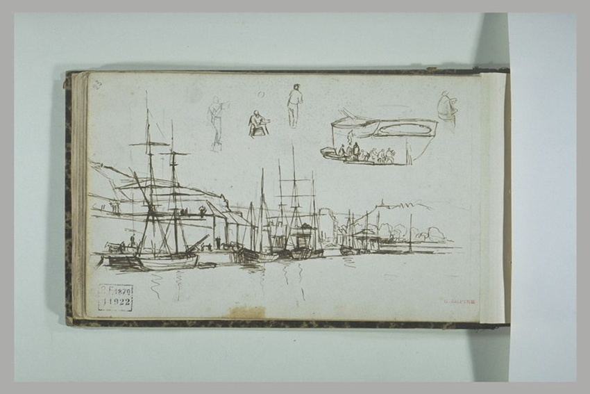 Navires à quai dans un port ; figures - Stanislas Lépine | Musée d'Orsay