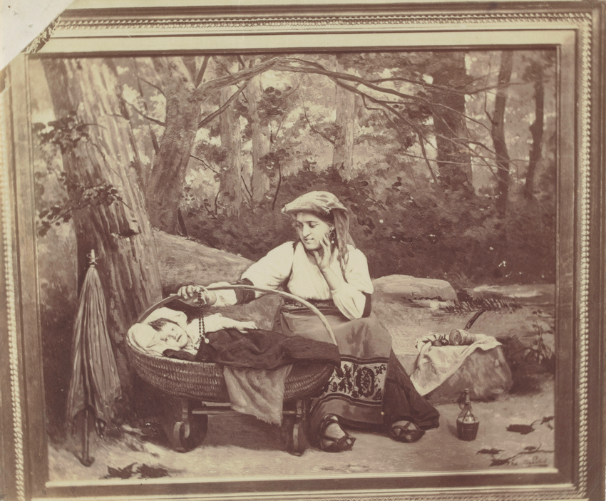 Peinture d'Edmond Lebel (1834-1908) représentant une mère italienne et ...