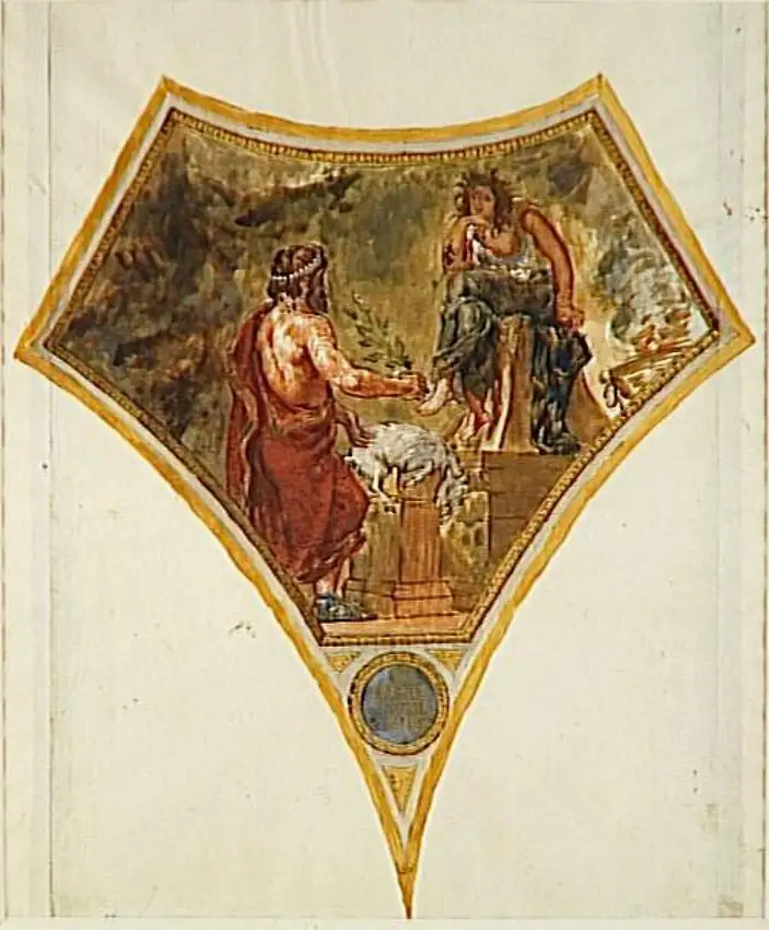 Lycurgue, le laurier à la main, consulte la Pythie sur la durée des ...