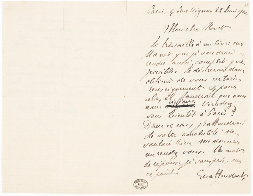 Lettre autographe signée de Théodore Duret à Claude Monet - Théodore ...