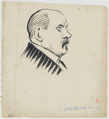 Tête d'homme moustachu, au crâne dégarni, de profil à droite - Hermann ...