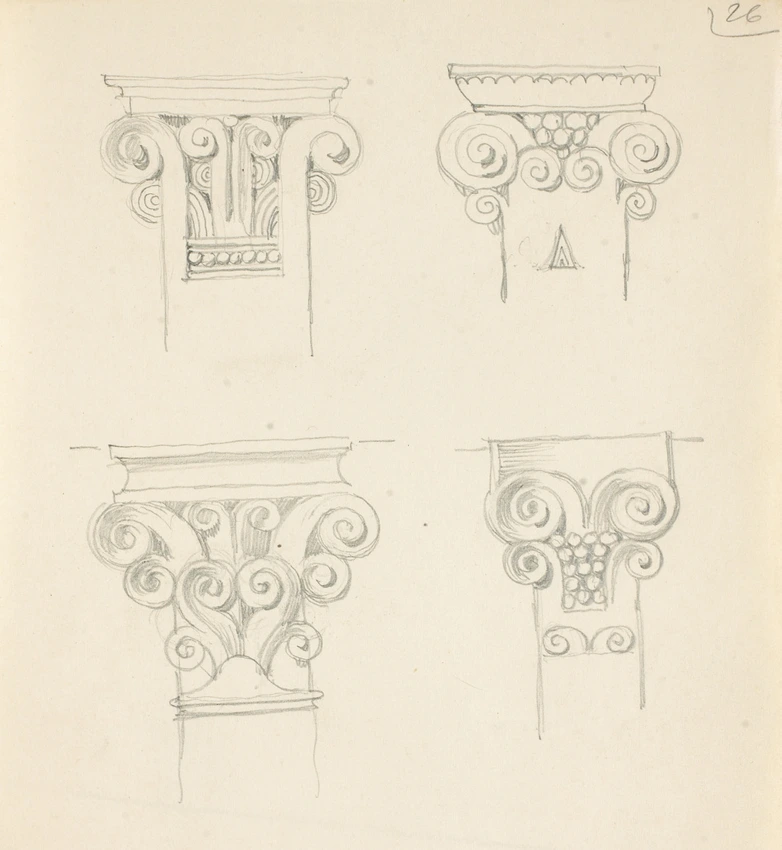 Décor de volutes pour quatre chapiteaux en bois - Eugène Grasset ...