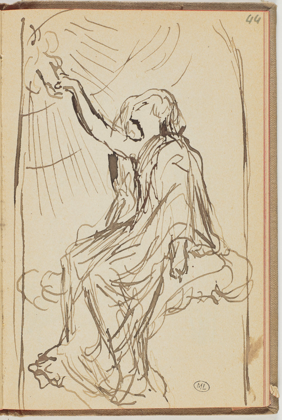 Croquis de figure assise, le bras droit levé - Henri Chapu | Musée d'Orsay