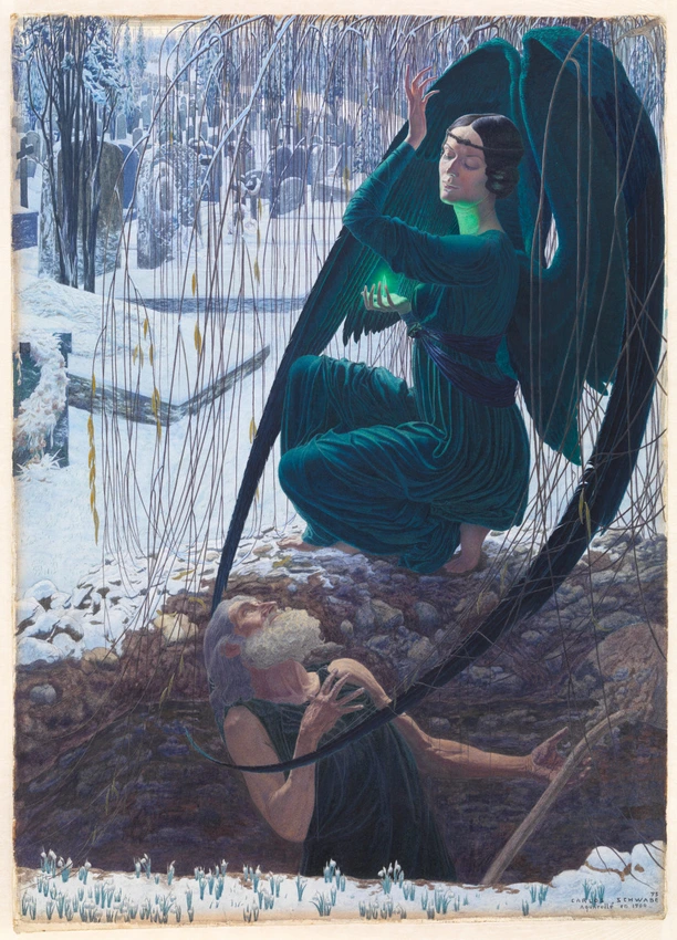 La Mort et le fossoyeur - Carlos Schwabe | Musée d'Orsay