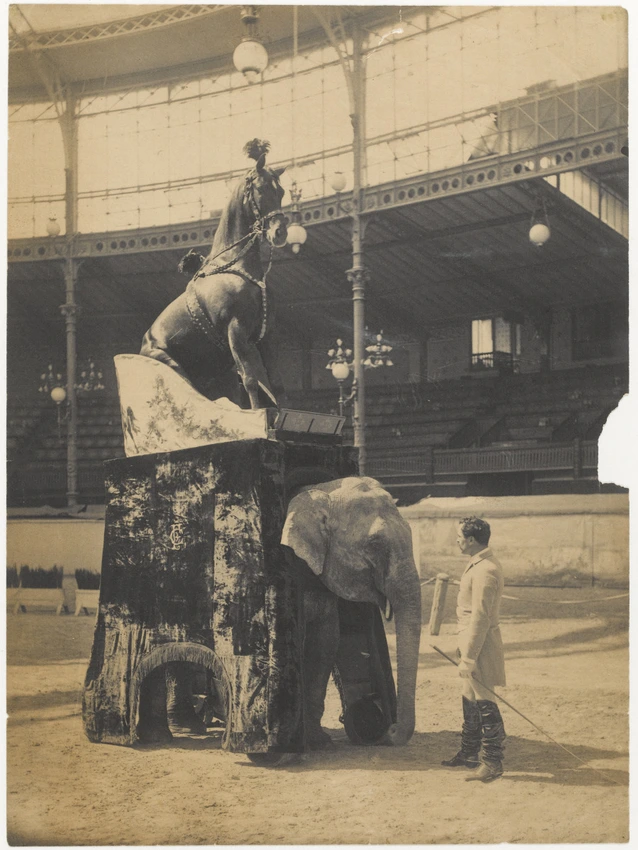 Hippodrome de l'Alma, éléphant monté par un cheval et dresseur - Albert ...