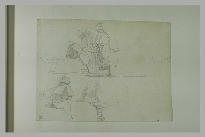 Femme et hommes près d'un parapet ; deux figures assises - Eugène ...