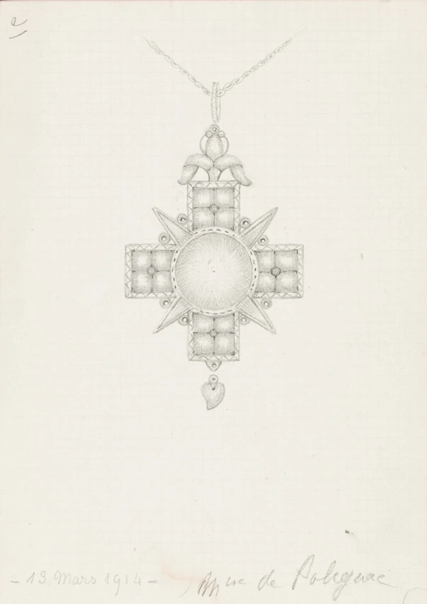 Croix grecque en pendentif et cercle en son centre, fleur de lys en ...