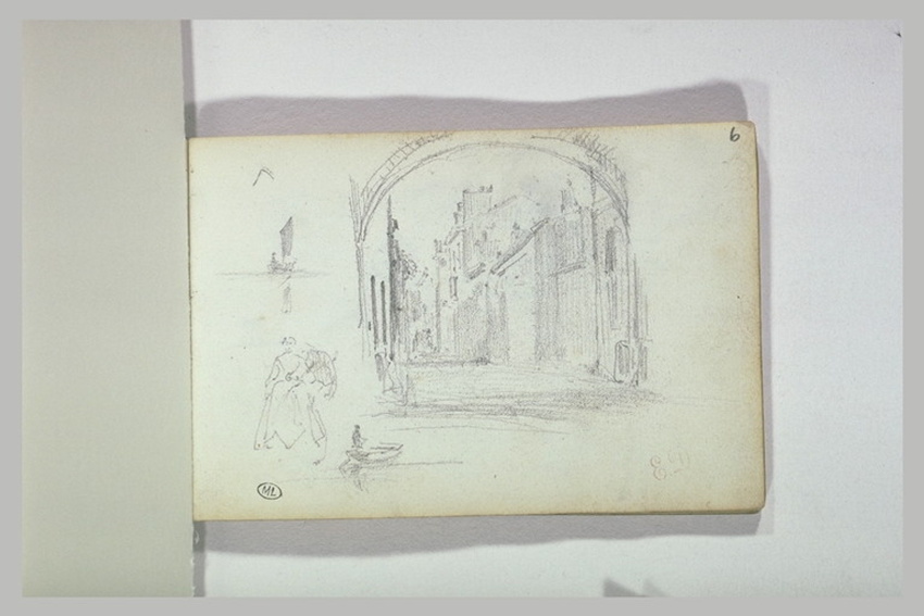 Rue dans une ville, personnage et barques - Pierre Andrieu | Musée d'Orsay