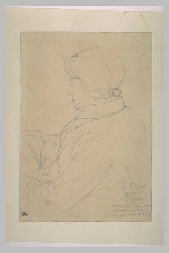 Portrait de Corot, assis, à mi-corps, de profil à gauche - Edouard ...