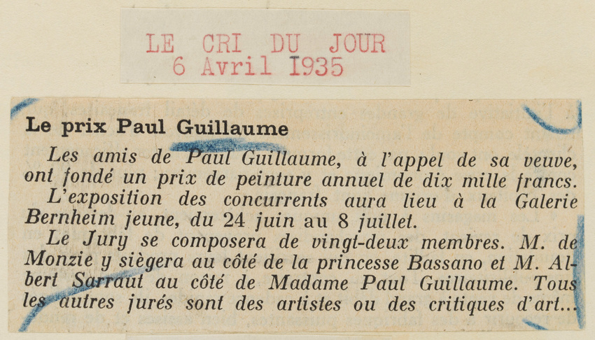 Le prix Paul Guillaume - Anonyme | Musée de l'Orangerie