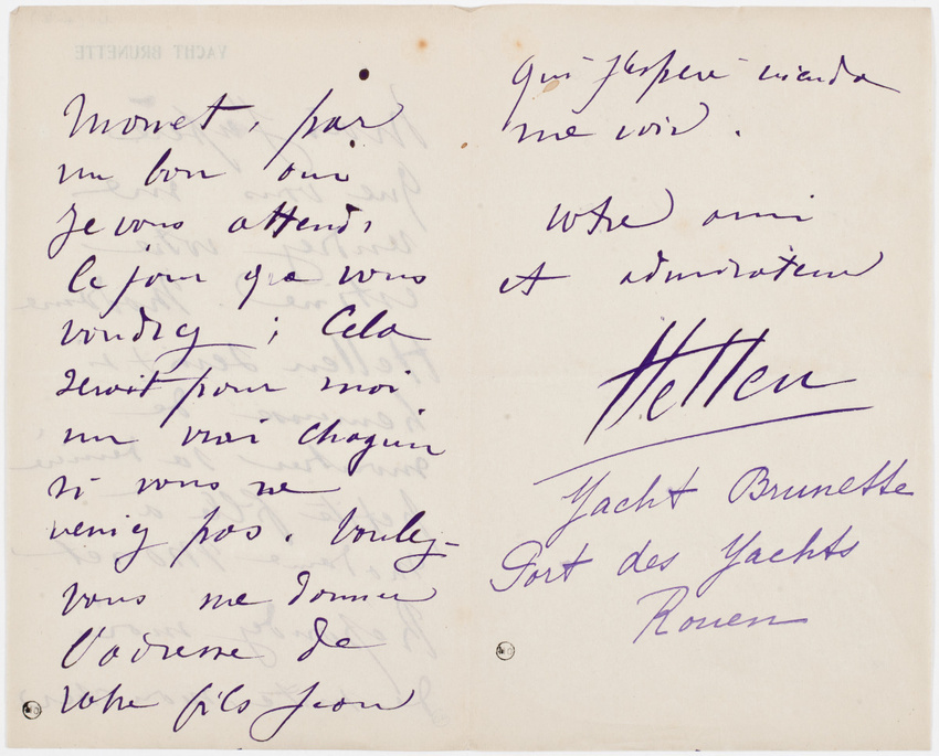 Lettre autographe signée de Paul Helleu à Claude Monet - Paul Helleu ...