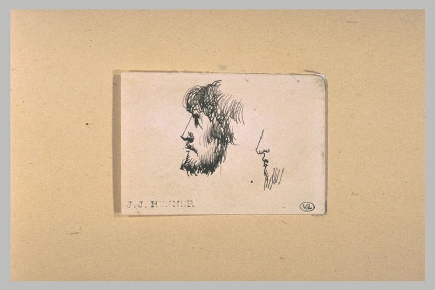 Tête d'homme barbu ; profil d'une autre tête - Jean-Jacques Henner ...