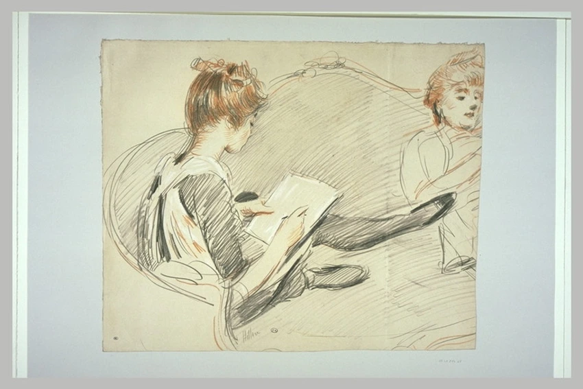 Paulette assise à l'extrémité d'un canapé près de sa mère - Paul Helleu ...