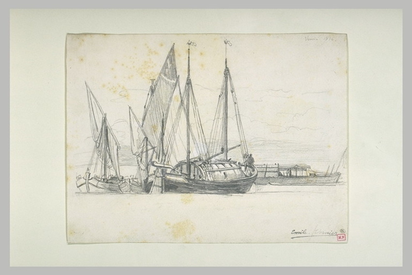 Trois bateaux de pêche à quai - Emile-Louis Vernier | Musée d'Orsay