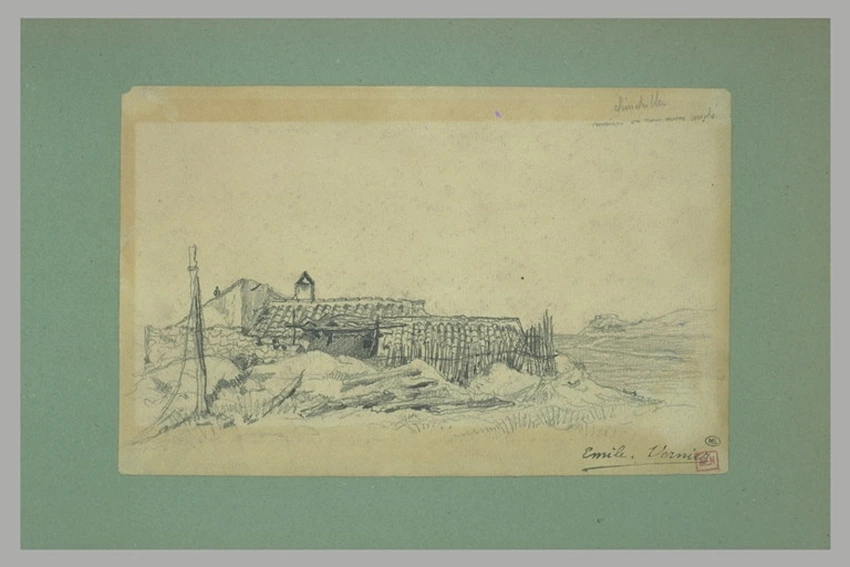 Maisons et bâtiment à toit de tuile et muret de pierre - Emile-Louis ...