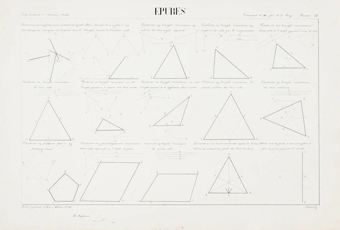 Cours de dessin 3ème division 1ère année. epures. Divers tracés de ...