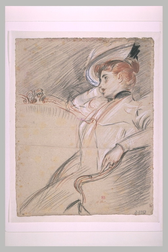 Madame Helleu assise dans un canapé - Paul Helleu | Musée d'Orsay