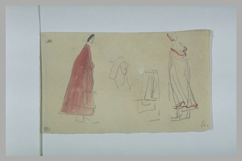 Femme à manteau rouge, et femme avec peignoir de bain - Eugène Boudin ...