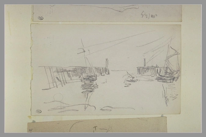 Bassin avec, au fond, un chenal entre deux jetées - Eugène Boudin ...