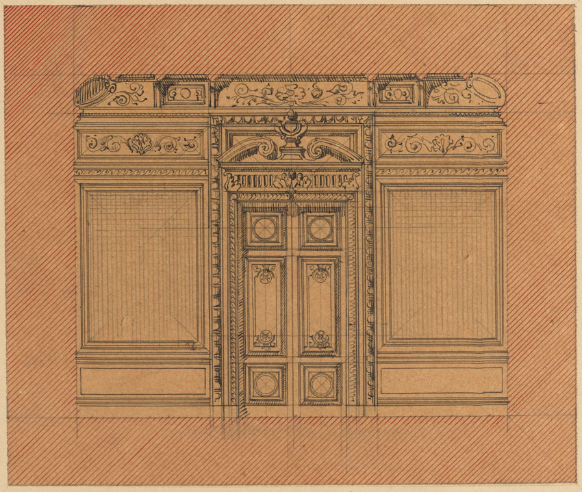 Projet de porte monumentale sculptée avec deux éléments de lambris ...