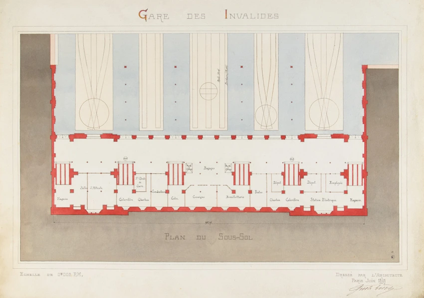 Gare des Invalides à Paris, plan du sous-sol - Juste Lisch | Musée d'Orsay