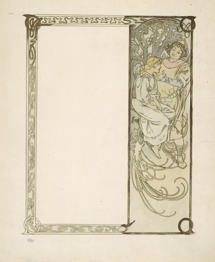 Homme et jeune bergère en costume médiéval, dans un paysage - Alphonse ...