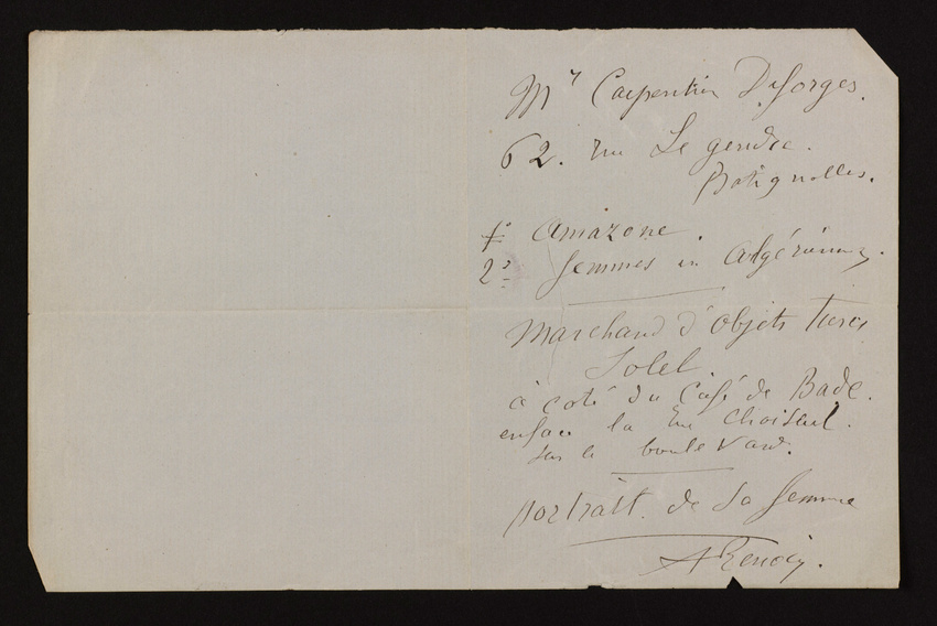 Sans date, sans lieu, à Théodore Duret - Auguste Renoir | Musée d'Orsay