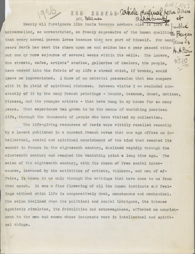 Propos sur la galerie Paul Guillaume - Albert C. Barnes | Musée de l ...